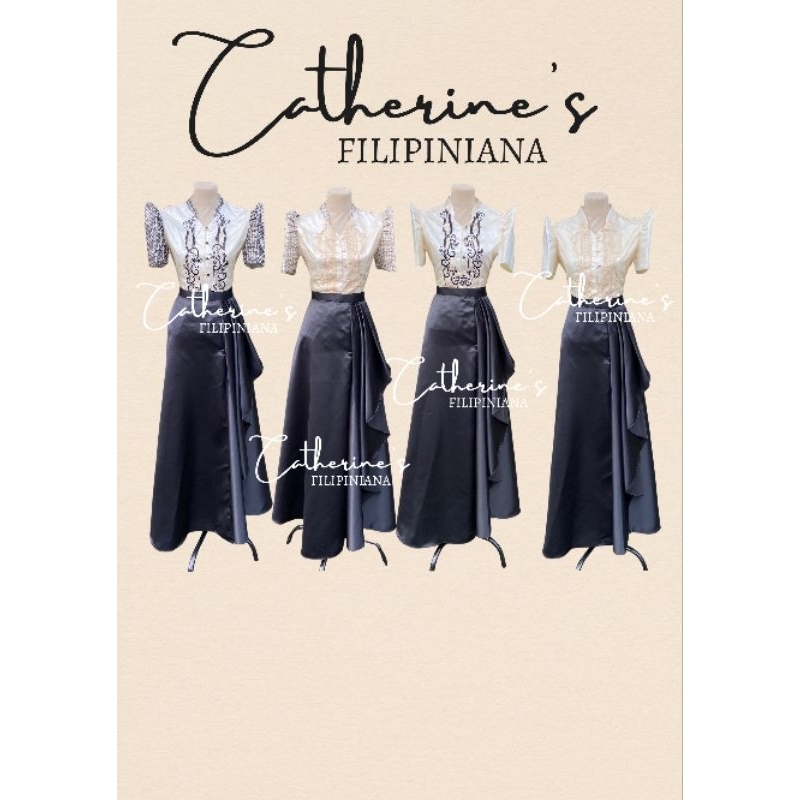 MODERN FILIPINIANA MARY SATIN TOP COLAR WITH OVERLAP BLACK SKIRT ...