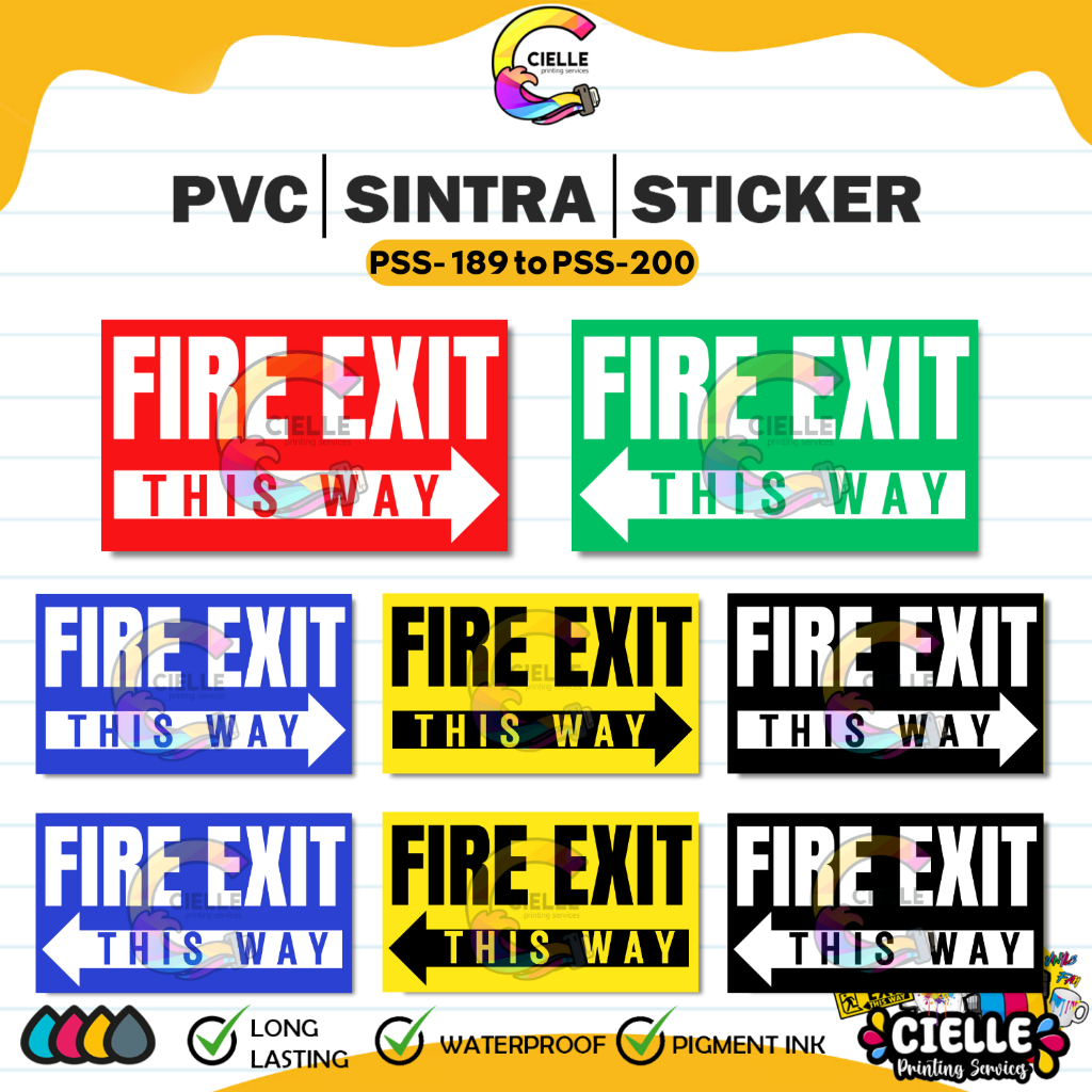 PVC SINTRA STICKER SIGNAGES (PSS-189 to PSS-200) - FIRE EXIT THIS WAY ...