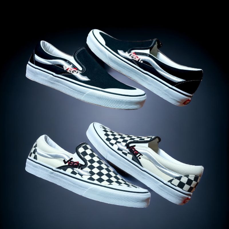 Slip On 138 Sidestripe (Black White & Checkerboard) | Shopee Malaysia