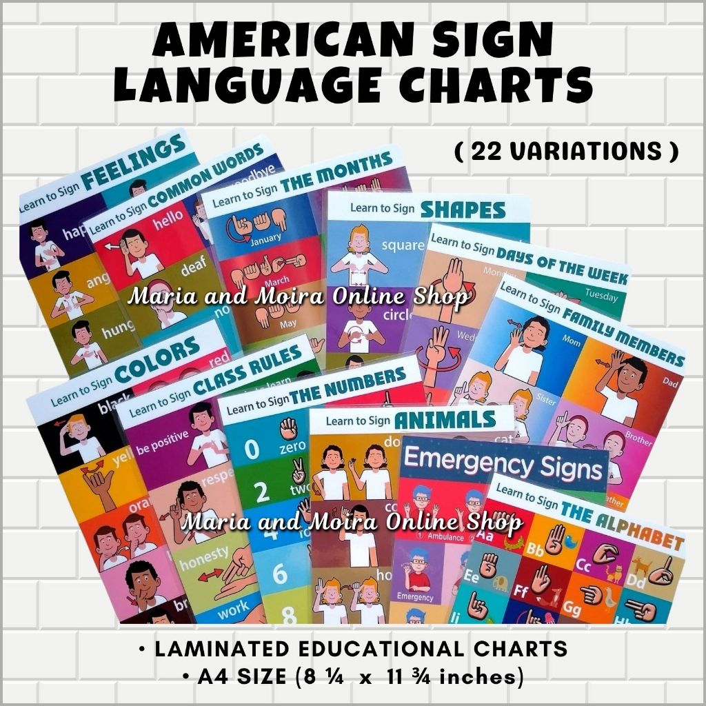 SIGN LANGUAGE CHARTS | Laminated & A4 Size | Educational ASL Poster ...