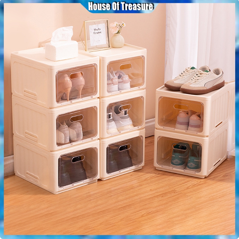 Hard Plastic Color Shoe Box Foldable Drawer Storag Shoe Organizer Box ...