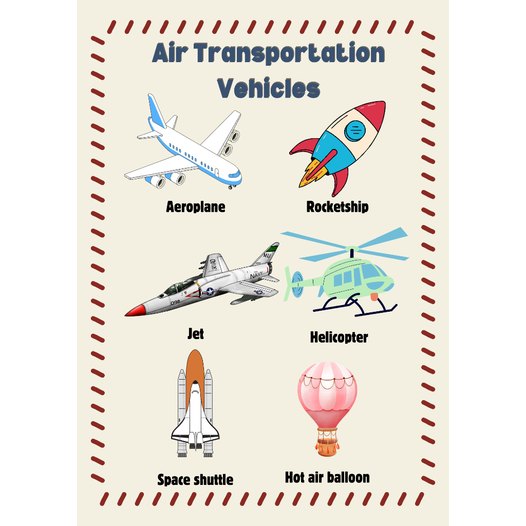 1 PC. LAMINATED CHARTS "AIR TRANSPORTATION VEHICLES" EDUCATIONAL CHART ...