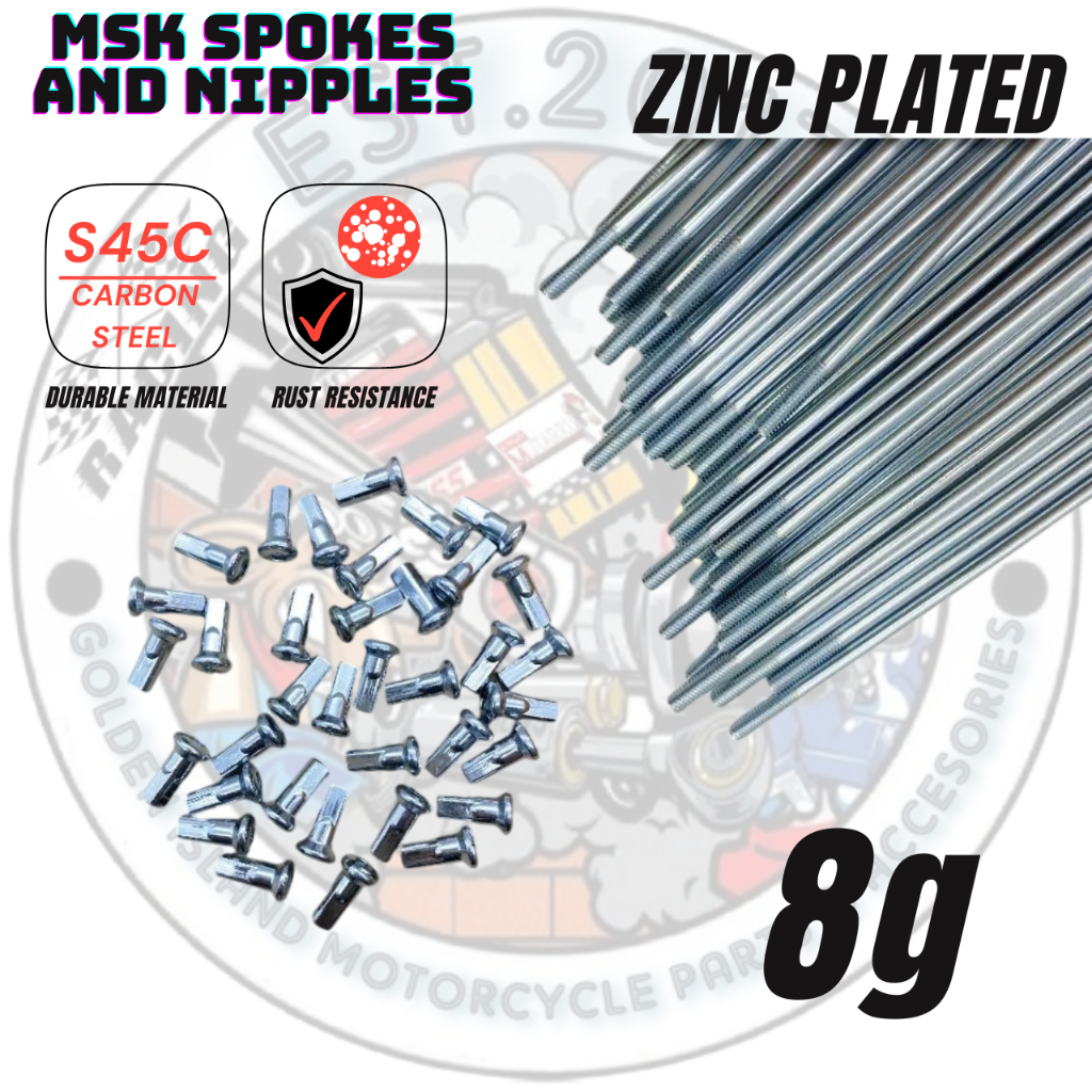MSK SPOKES AND NIPPLES(ZINC PLATED) 8 GAUGE/10 GAUGE SET(36PCS ...