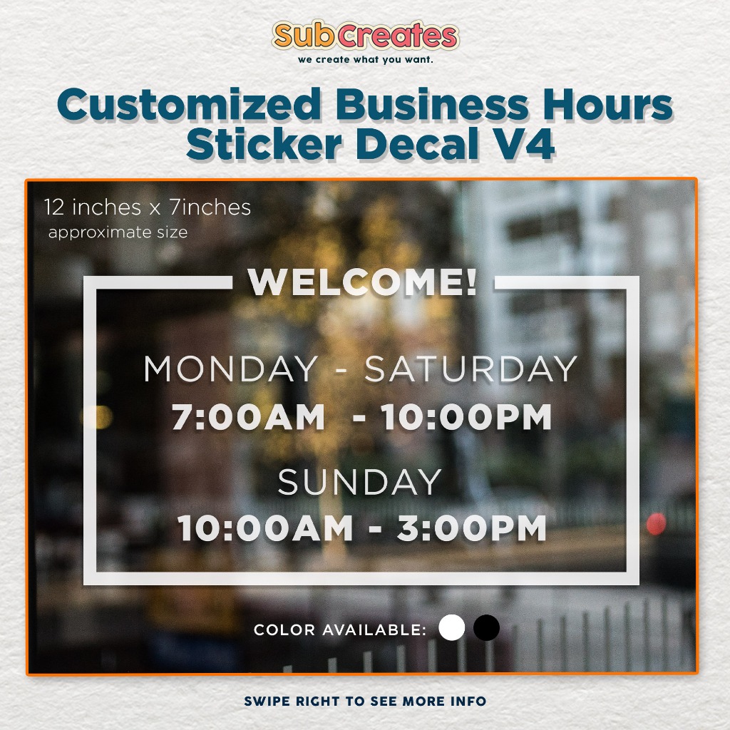 Customized Business Hours Sticker Decals V4 (by SubCreates) | Shopee ...