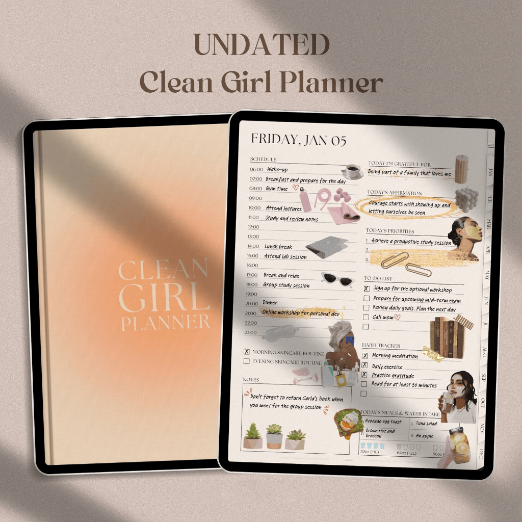 Digital Planner, CLEAN GIRL Undated Digital Planner, Daily, Weekly ...