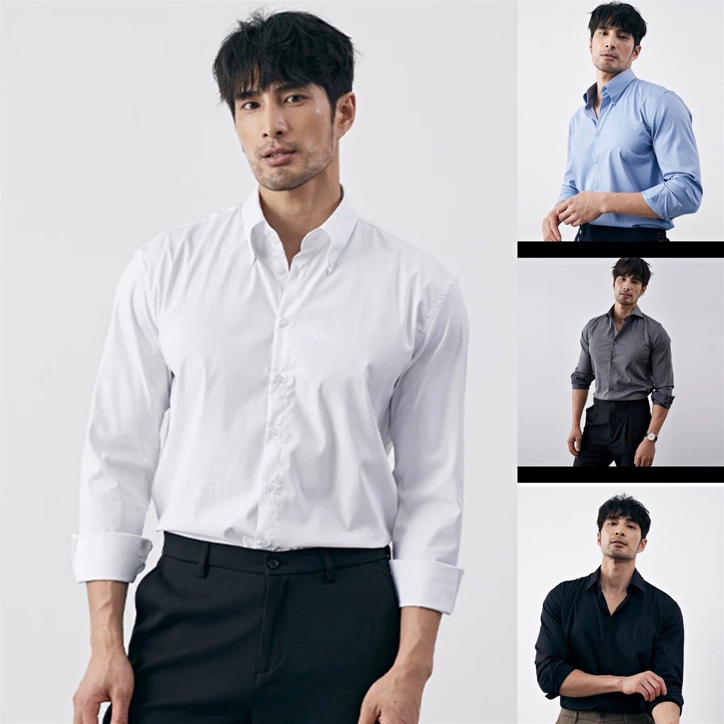 2026 3color Classic Korean Men's Plain Casual Fashion Long Sleeve Polo Shirt Men's Formal Office ...