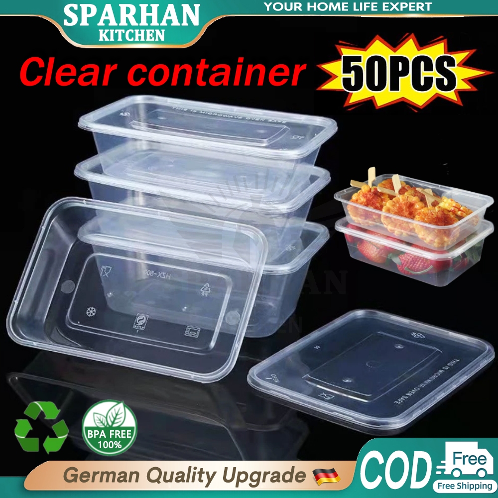 【50PCS】Rectangle Clear Microwavable Plastic Food Container Disposable Food Lunch Box | Shopee ...