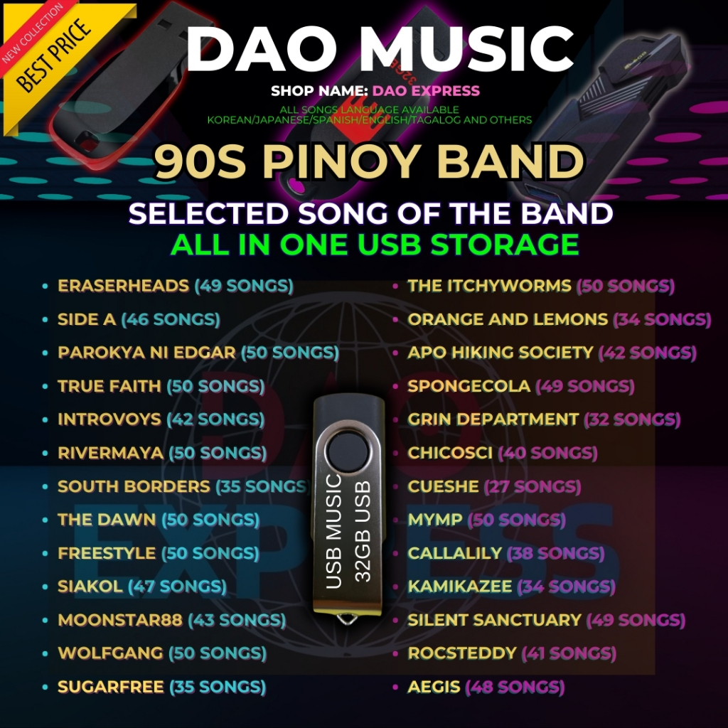 90S PINOY BAND MUSIC COLLECTION IN ONE USB FLASHDRIVE / MEMORY CARD ...