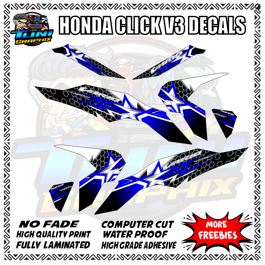 HONDA CLICK 125i V3/V4 Rising Star Honeycomb Decals with freebies ...