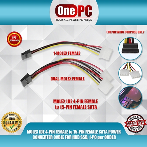 ONE PC MOLEX IDE 4-PIN FEMALE to 15-PIN FEMALE SATA POWER CONVERTER ...