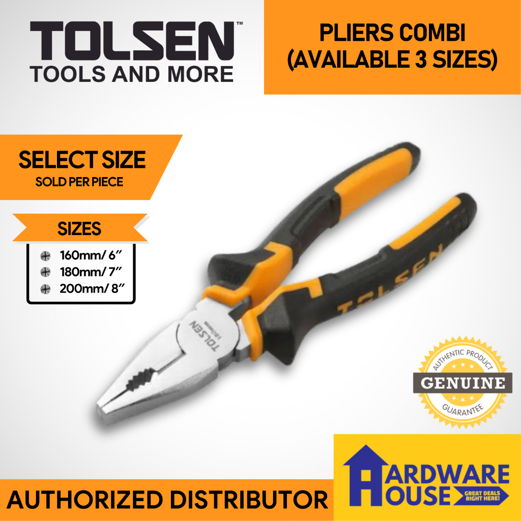 TOLSEN Combination Pliers 6" / 7" / 8" Heavy Duty Forged Steel Nickel Finish Wire Cutting ...