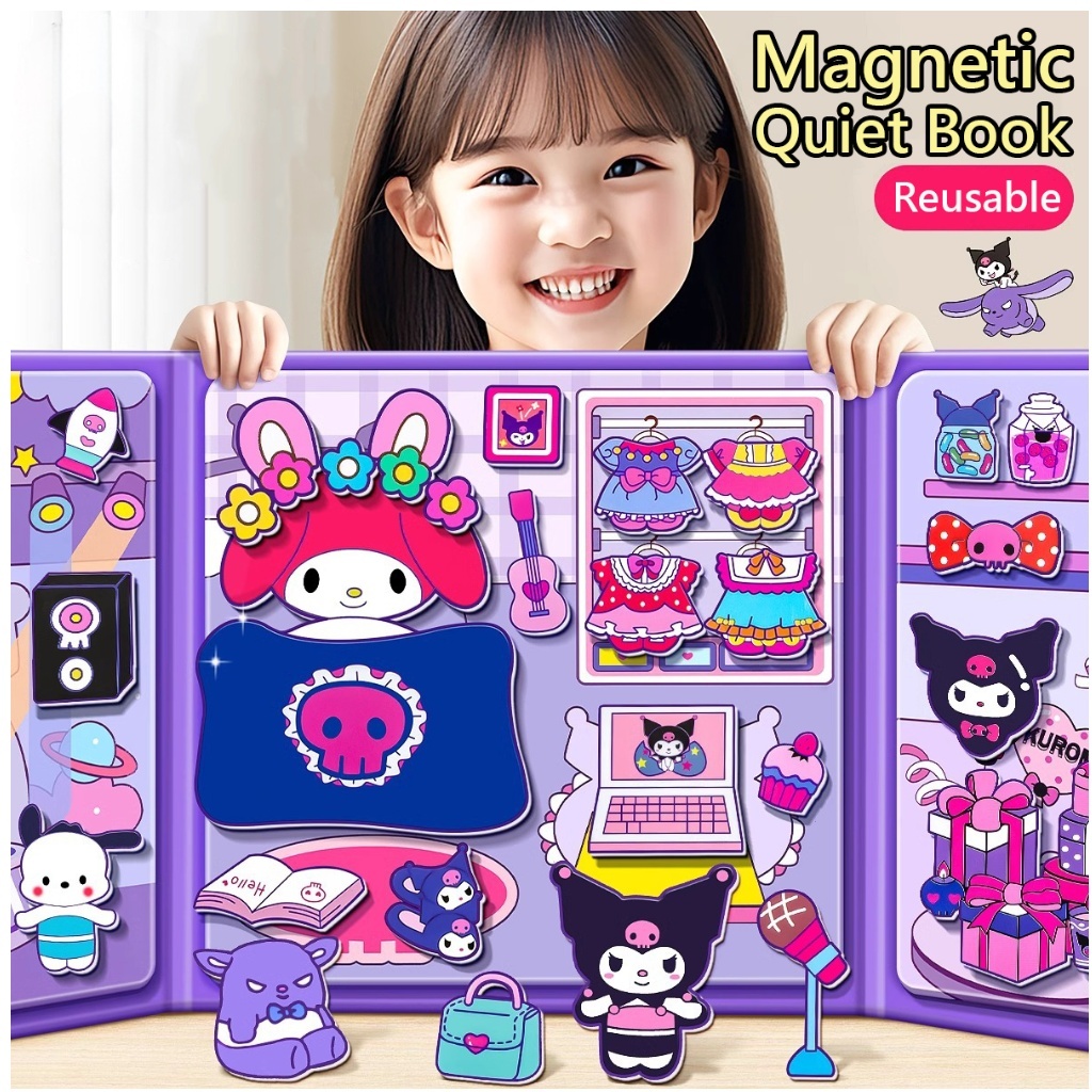 BiBi Sanrio Magnetic Quiet Book Kuromi Melody Paper Doll House Book ...
