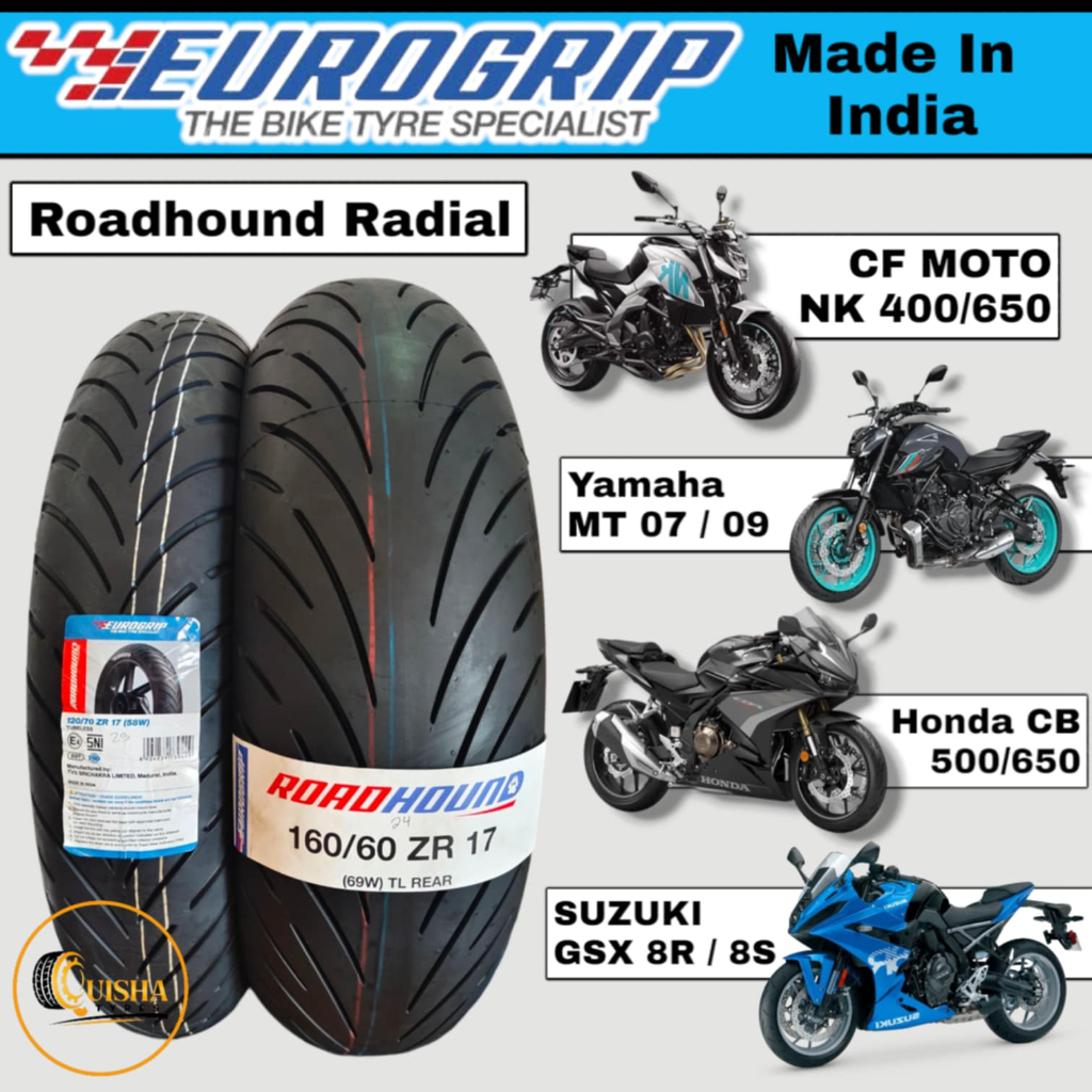 EUROGRIP TIRES ROADHOUND RADIAL Tubeless for 120/70-17 & 160/60-17, 180 ...