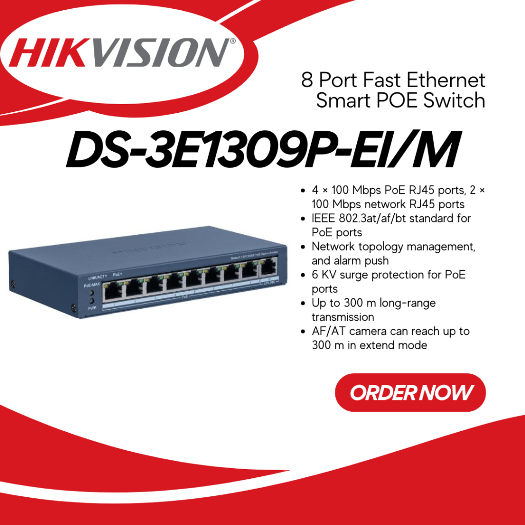 Smart POE Switch 8 Port Fast Ethernet - HIKVISION (DS-3E1309P-EI/M) | Shopee Malaysia