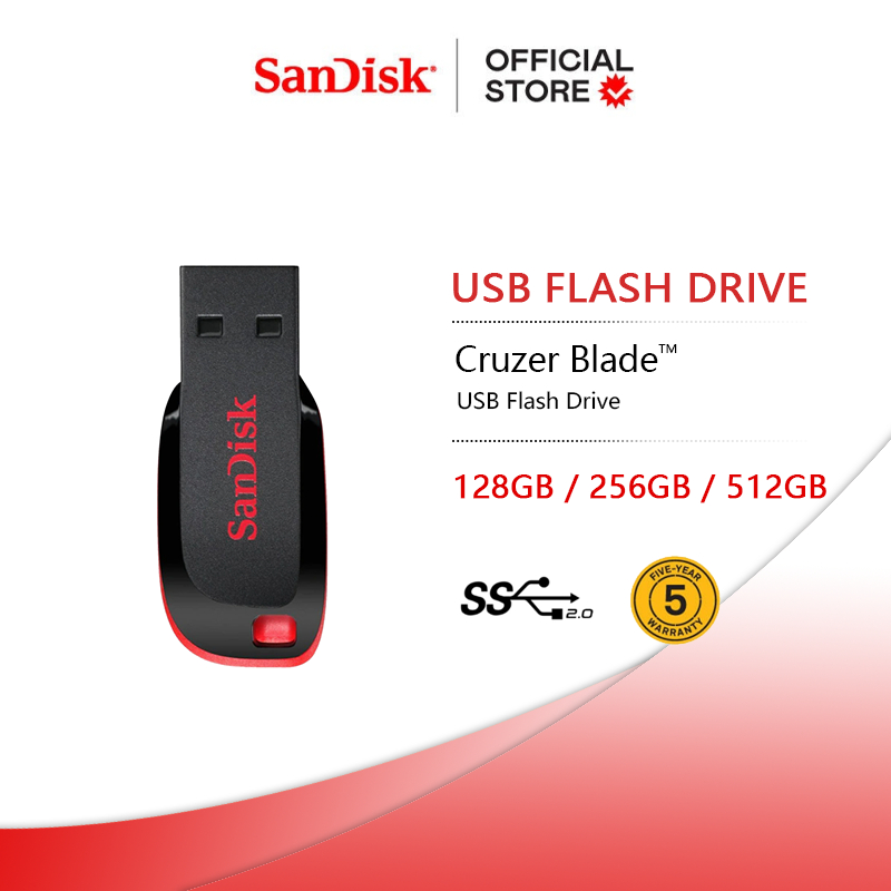Sandisk Cruzer Blade 128GB 256GB 512GB USB 2.0 Flash Drive | Shopee ...