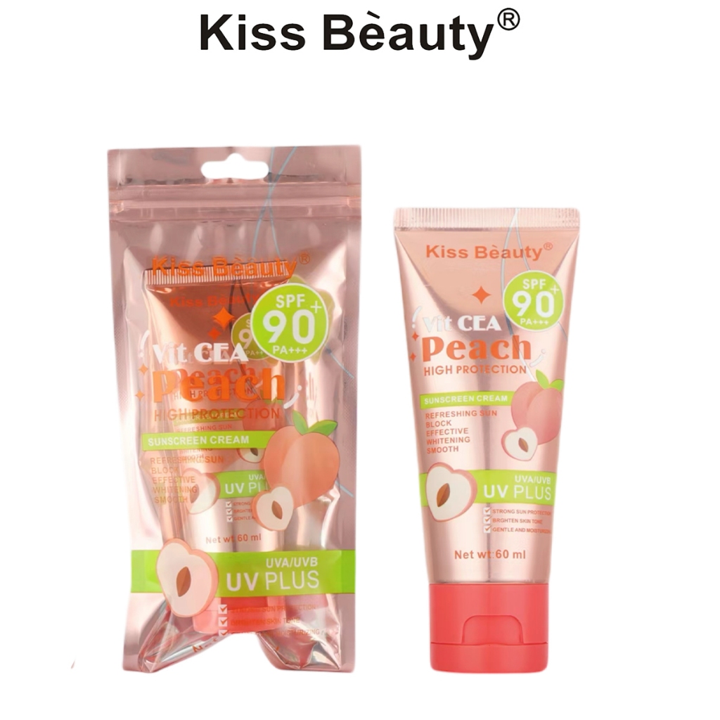 KISS BEAUTY NEW Vit Cea peach sunscreen cream UV plus high protection skintone cream SPF 90 PA ...