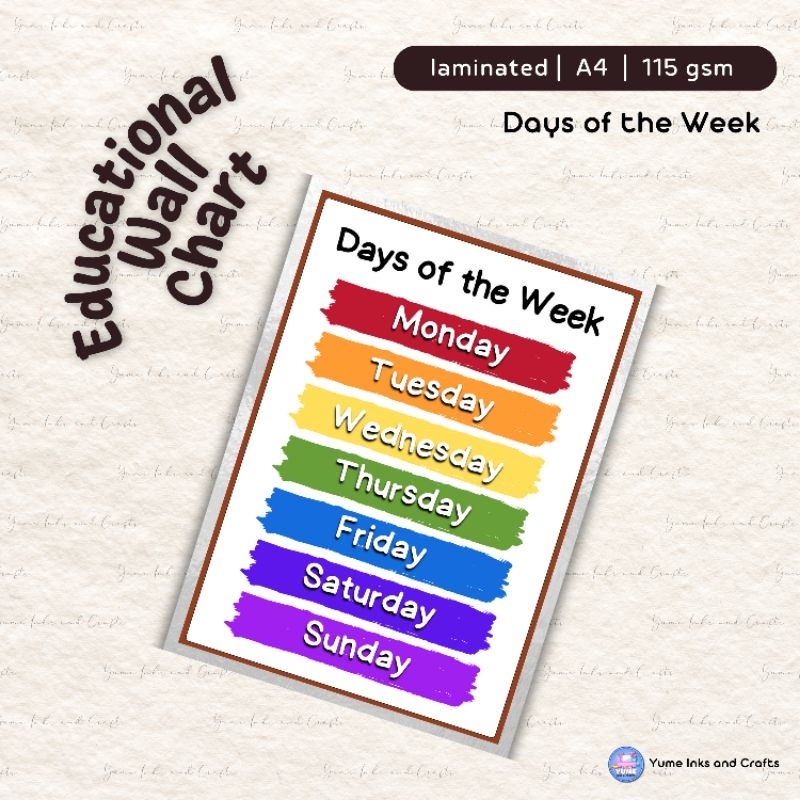 Educational Wall Chart | Days of the Week | A4 | laminated | Shopee ...