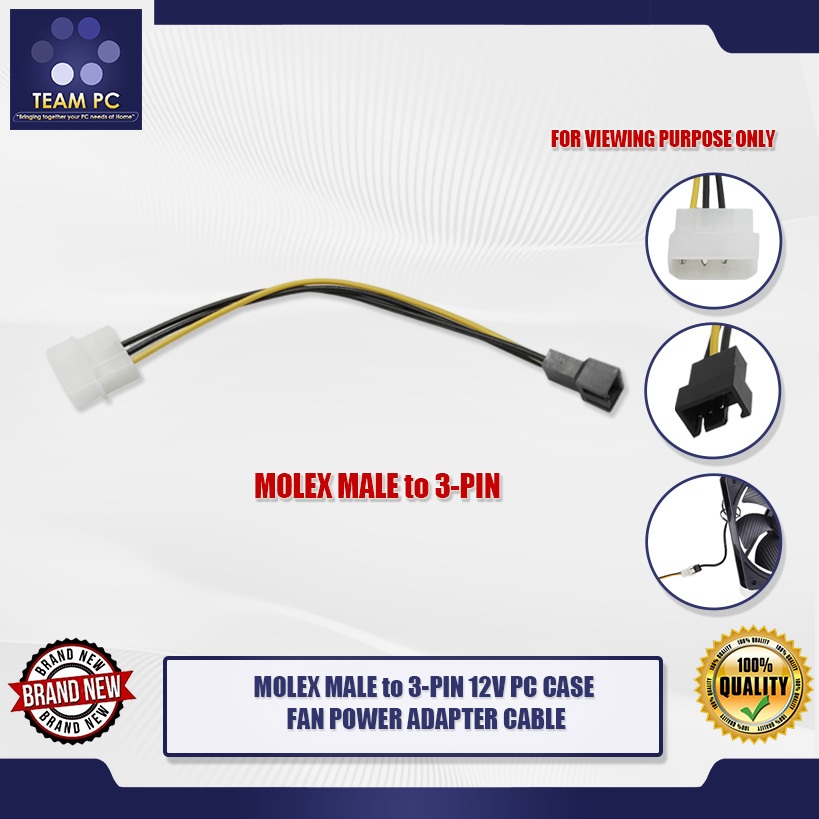 TEAM PC MOLEX MALE to 3-PIN 12V PC CASE FAN POWER ADAPTER CABLE ...