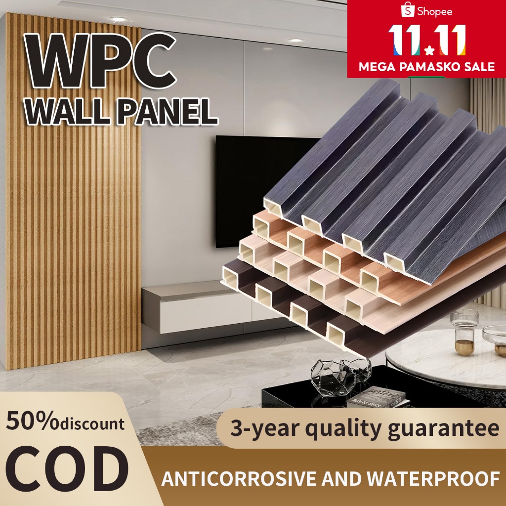 4 Colors/Thicken WPC Fluted Wall Panel Sticker Waterproof Grille Design ...