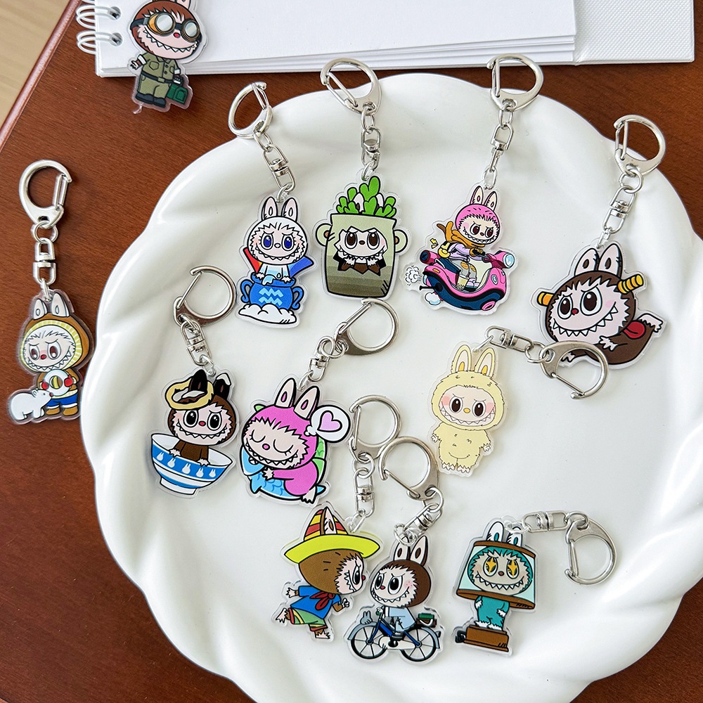 Labubu PVC Backpack Keychain Kids Cartoon Cute KeyChain Car Keyring ...