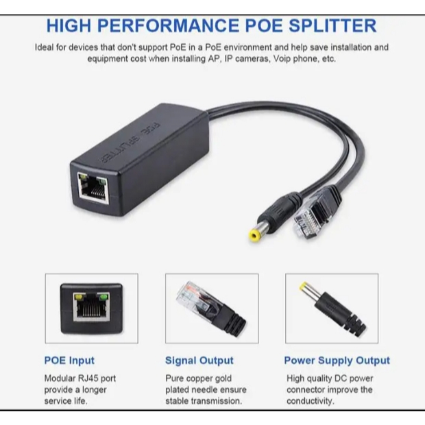 Gigabit Active PoE Splitter Power Over Ethernet 48V to 12V 1A-2A 10/100 ...