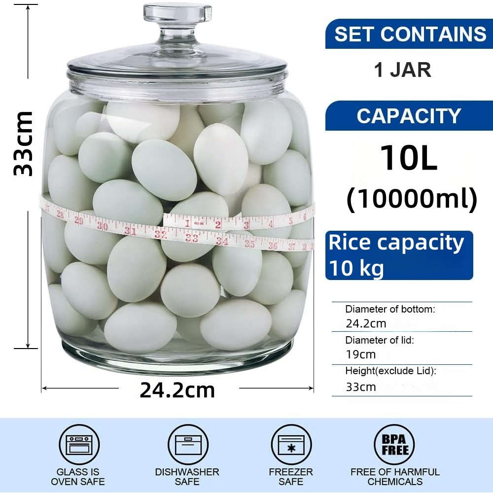 2.6 Gallon (10L) Glass Jar with Lid Large Cookie Jar Wide Opening ...
