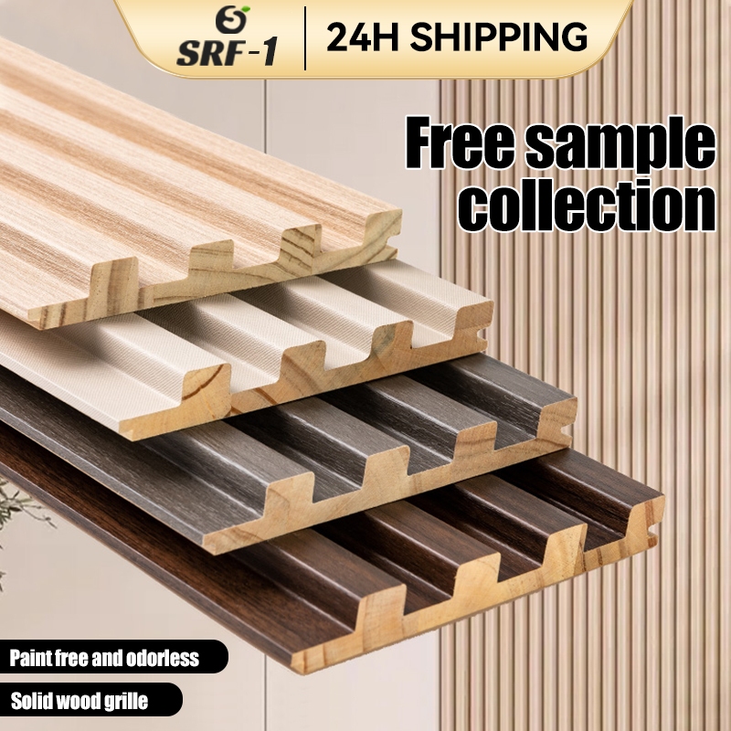 SRF 10 PCS Solid Wood Panel Board PVC Grille Waterproof Design TV ...
