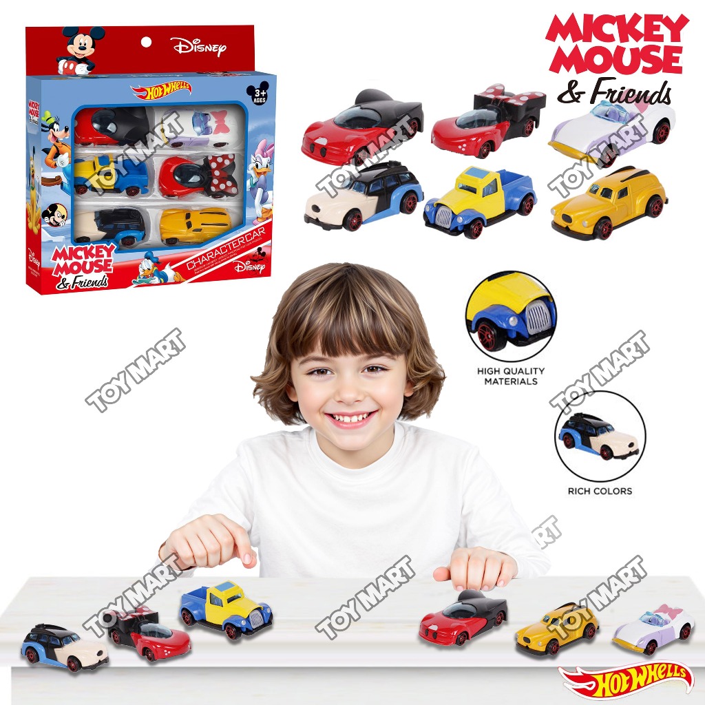 HotWheels 6 in 1 Cartoon Die Cast Vehicle Play Set Mickey Mouse Toy Set | Shopee Malaysia