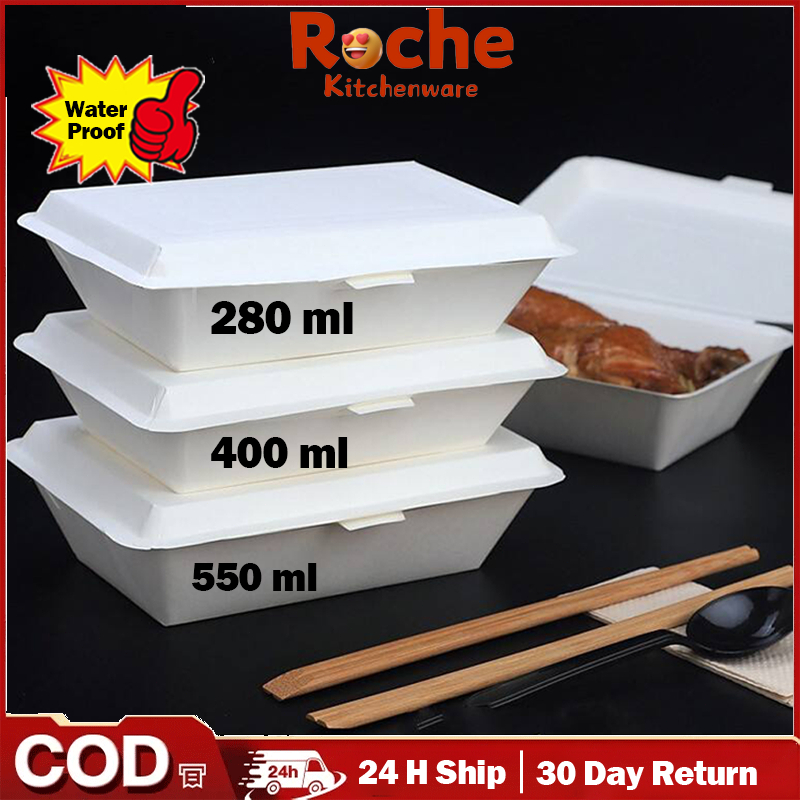 Paper Meal Box with lid Flip Plain White Dimsum Spaghetti Rice Box 280ml/400ml/550ml | Shopee ...