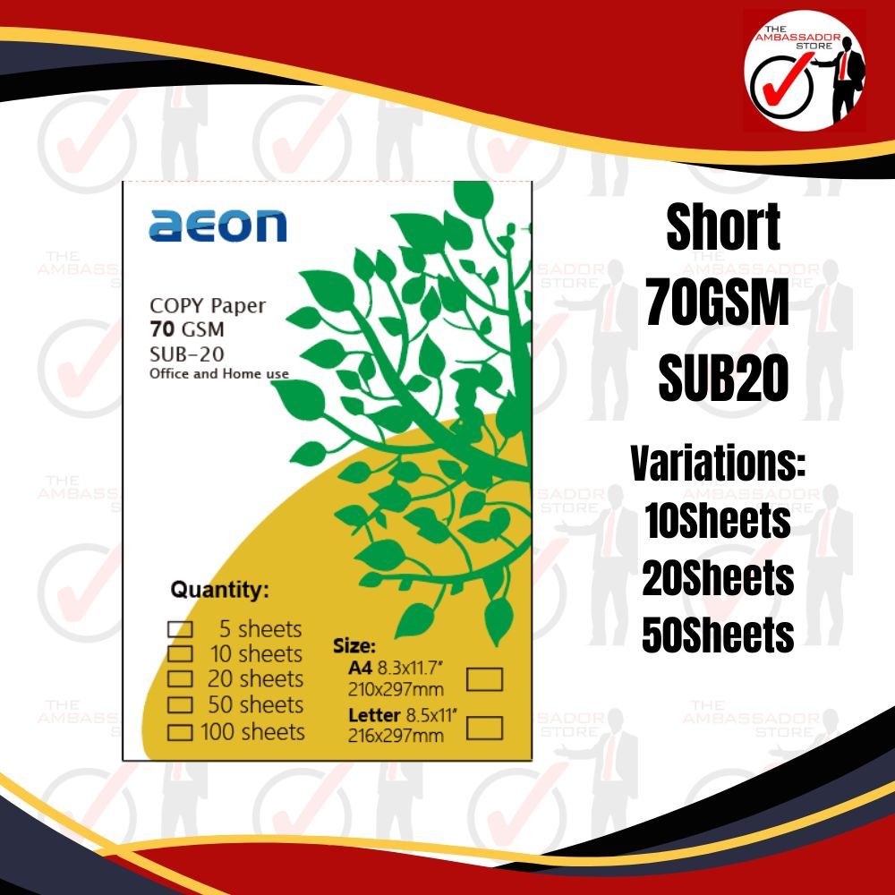 AEON Copy & Laser Paper Short Bond Paper 10's 20's 50's 70gsm for ...
