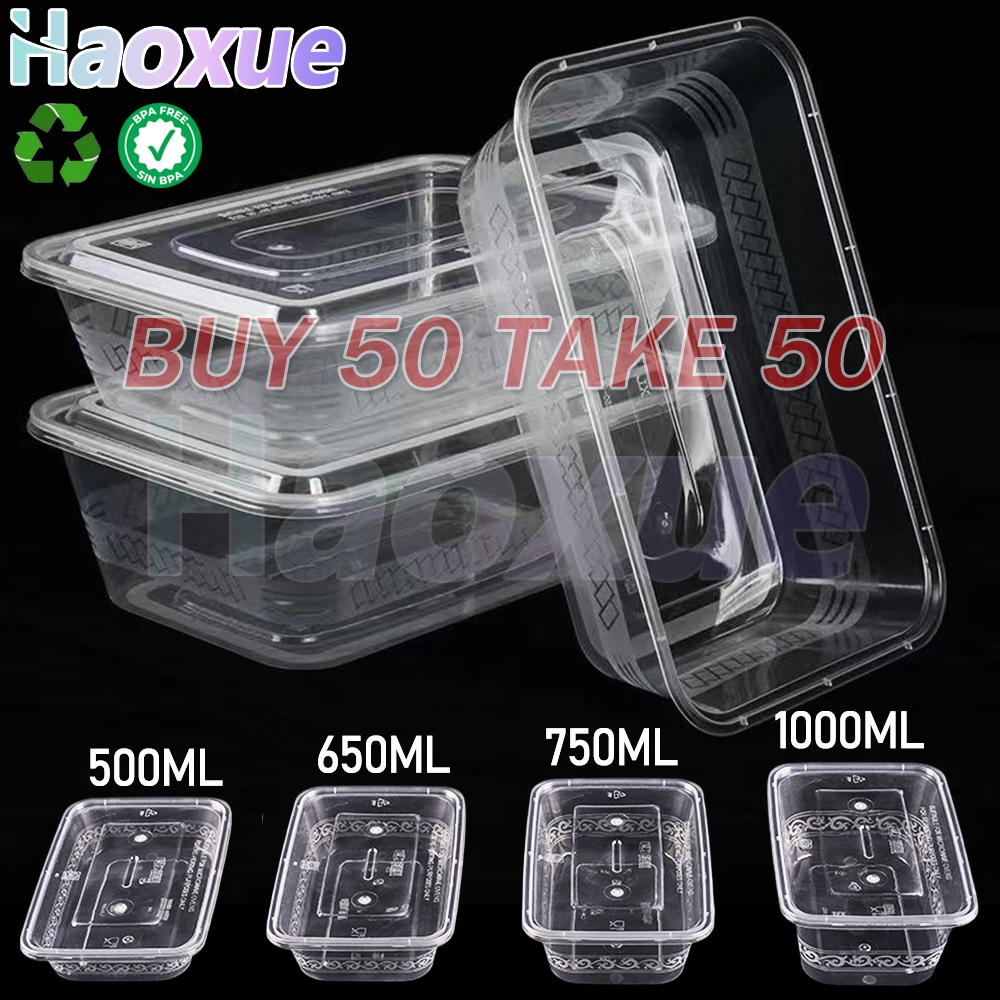 100pcs Rectangle Disposable Plastic Food Containers With Lids 500ml ...