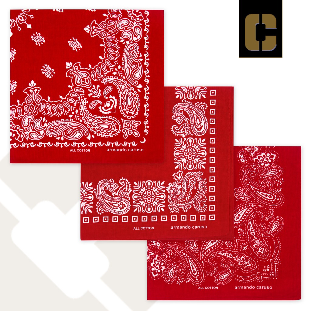 Armando Caruso ALL RED Paisley Bandana Back-to-Back Printing 22x22 ...