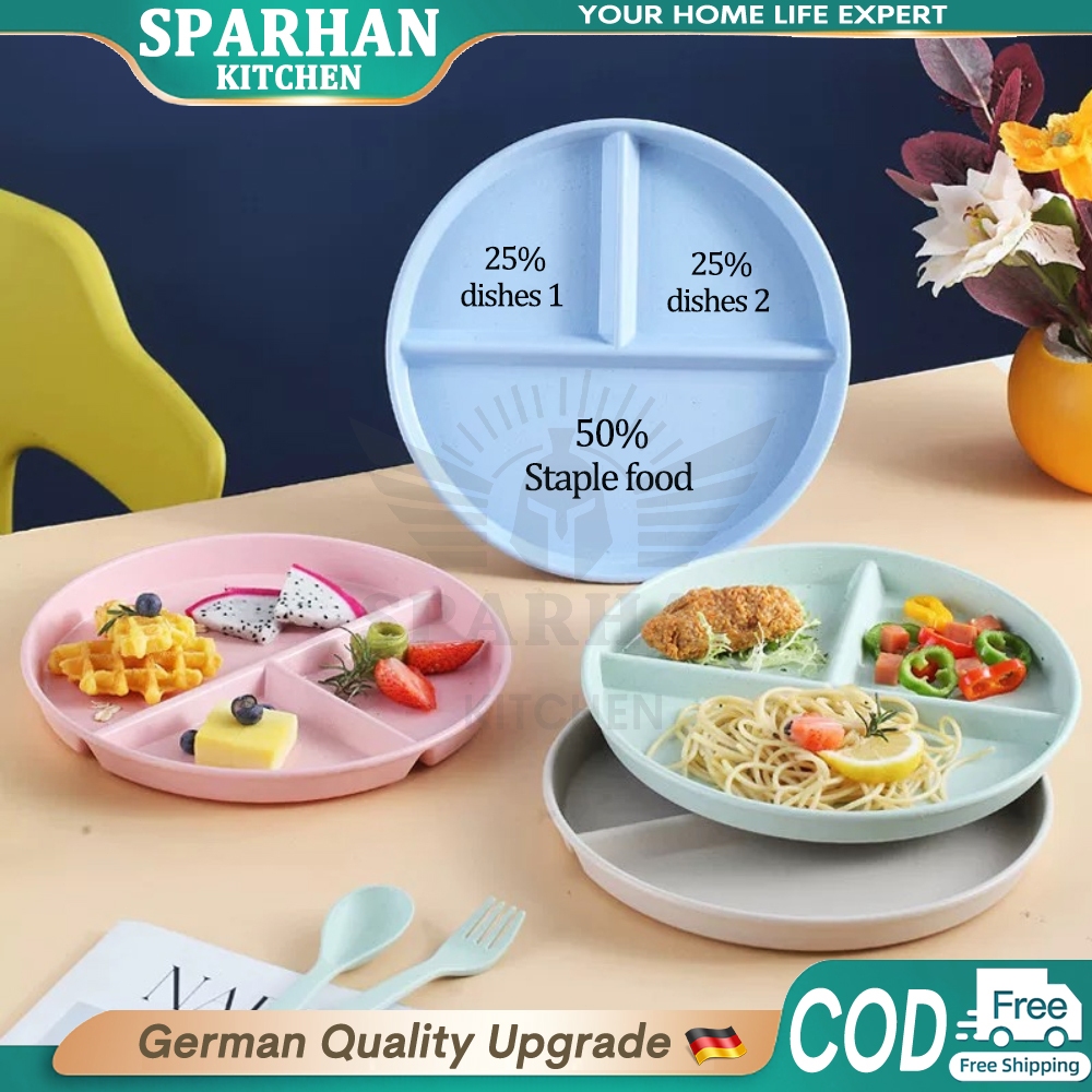 Plastic Divided Wheat Straw Table Plate Dinner Plate Separated Three ...