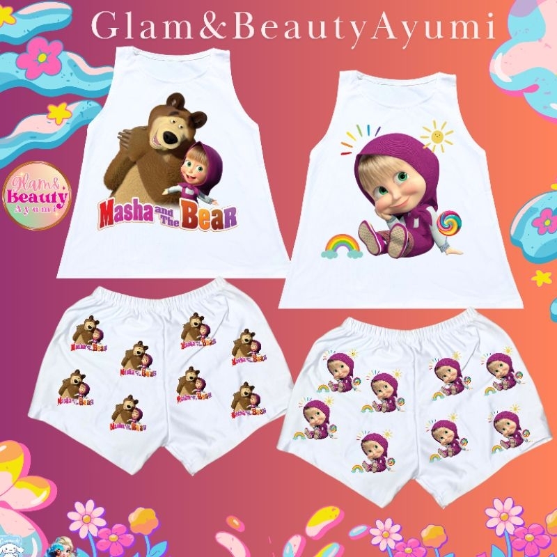 Masha and the Bear kids Terno Girls sando girls clothing set | Shopee ...