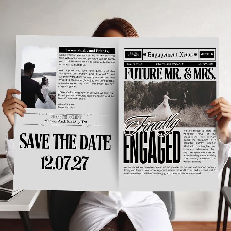 Newspaper Style Invitation | Announcement |Classic wedding invitation ...