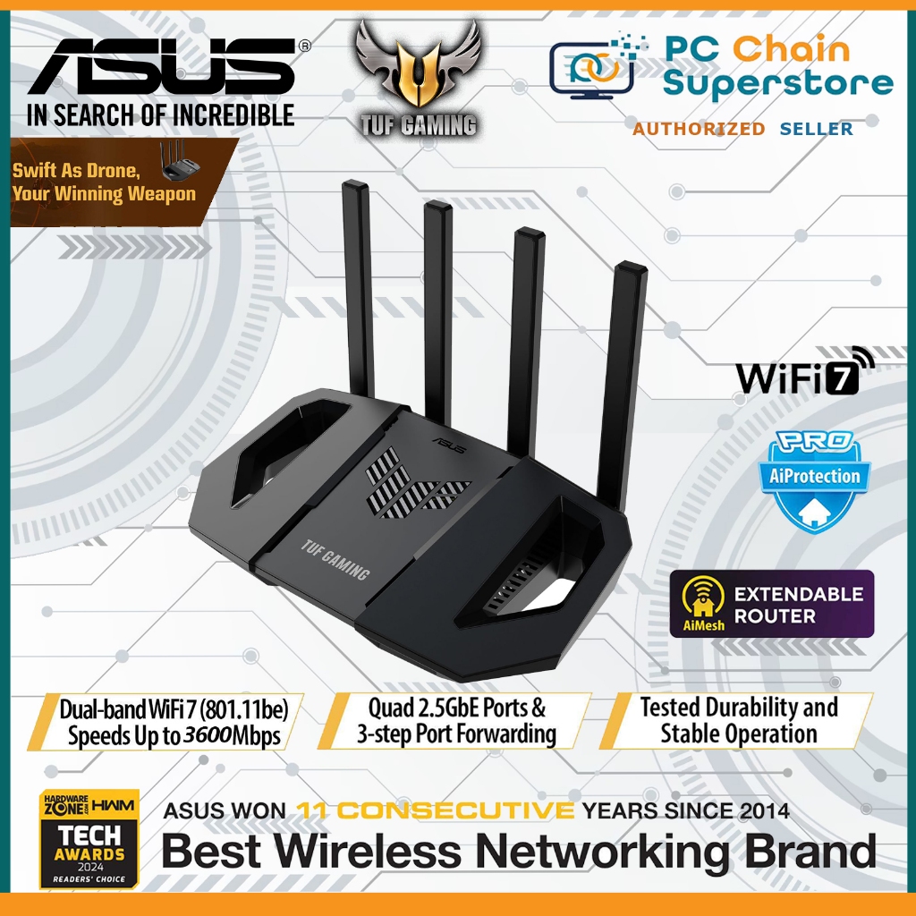 ASUS TUF Gaming BE3600 Dual Band UltraFast WiFi 7 Extendable Gaming ...