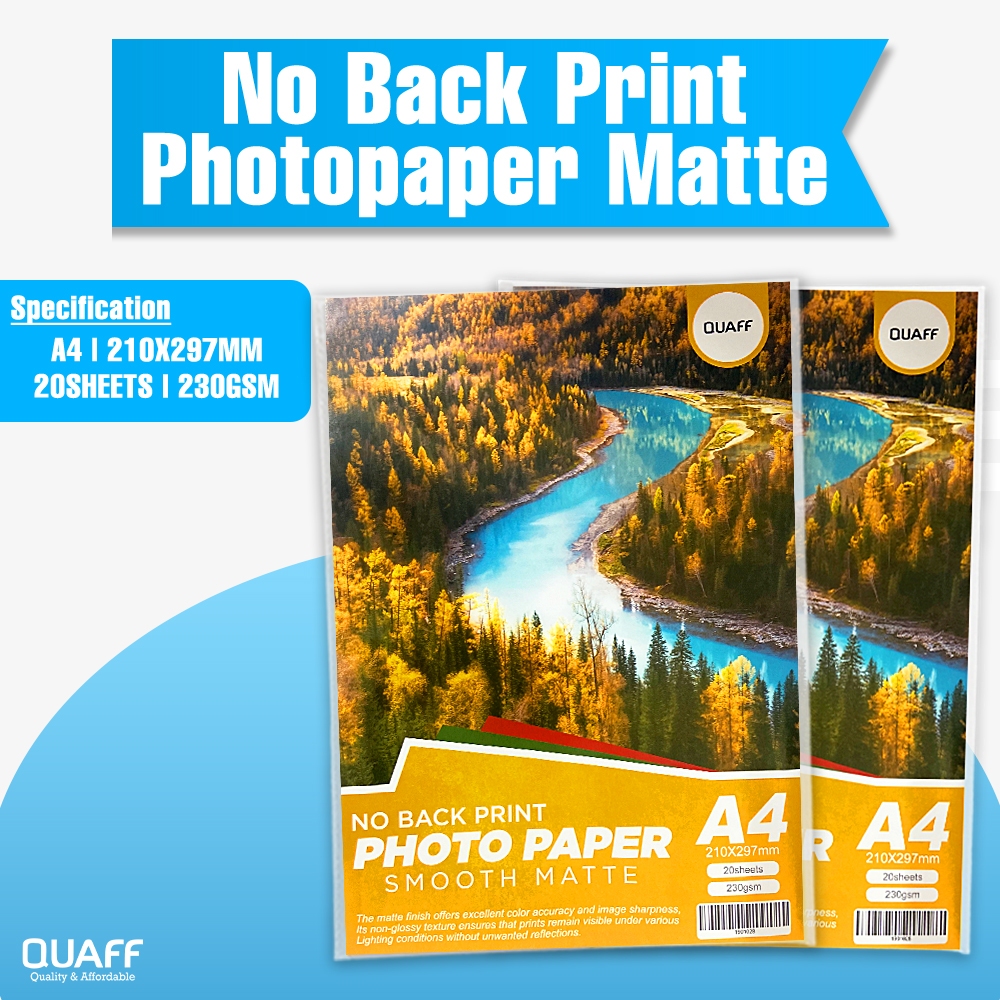 Quaff No Back Print Matte Photo Paper A4 Size Inkjet Photo Paper 230gsm (20 sheets) | Shopee ...