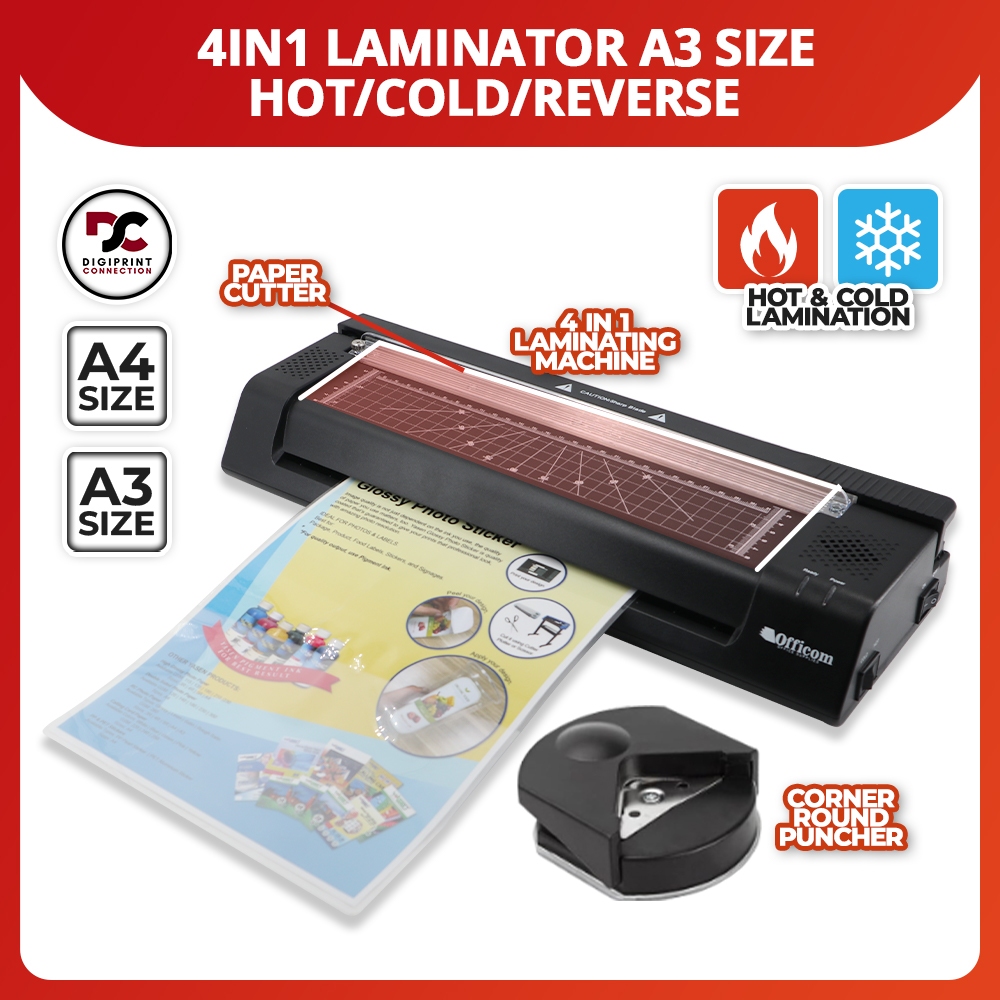 4in1 Laminator A3 Size HOT/COLD/REVERSE Laminating Machine with Paper ...