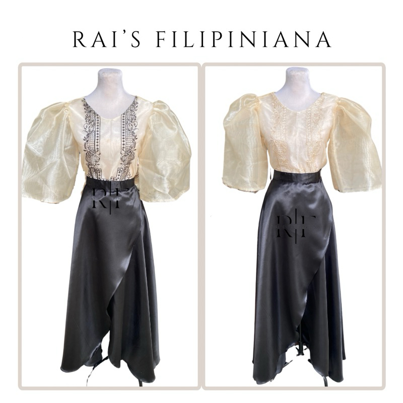 Modern Filipiniana Ibarra Blouse with Wrap Around Skirt Black | Shopee ...