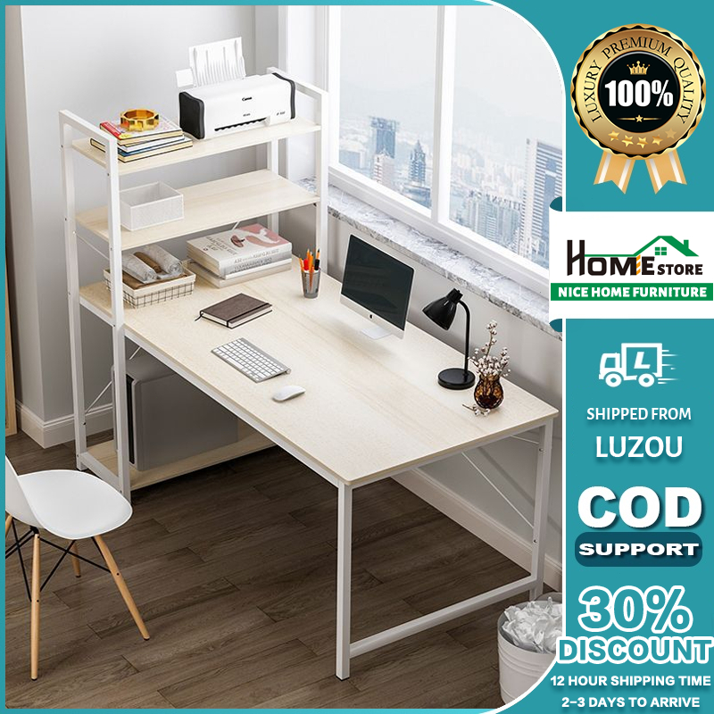 NICE HOME Study Table with Book Shelf 90/120cm Desktop Table Computer ...
