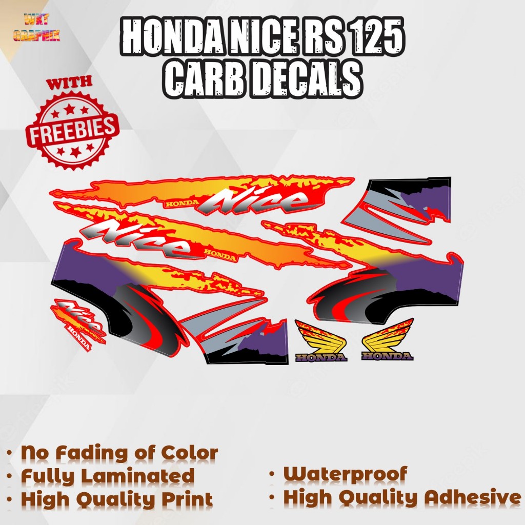 HONDA NICE RS 125 CARB DECALS (WATERPROOF, LAMINATED, FADE PROOF ...