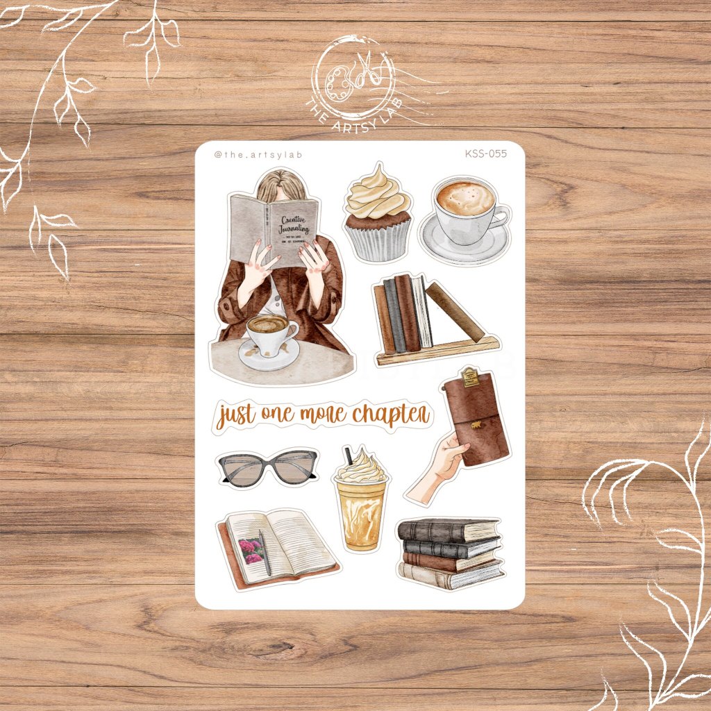 Bookworm Coffeeholic Girl Deco Sticker Sheet, Aesthetic Stickers for ...