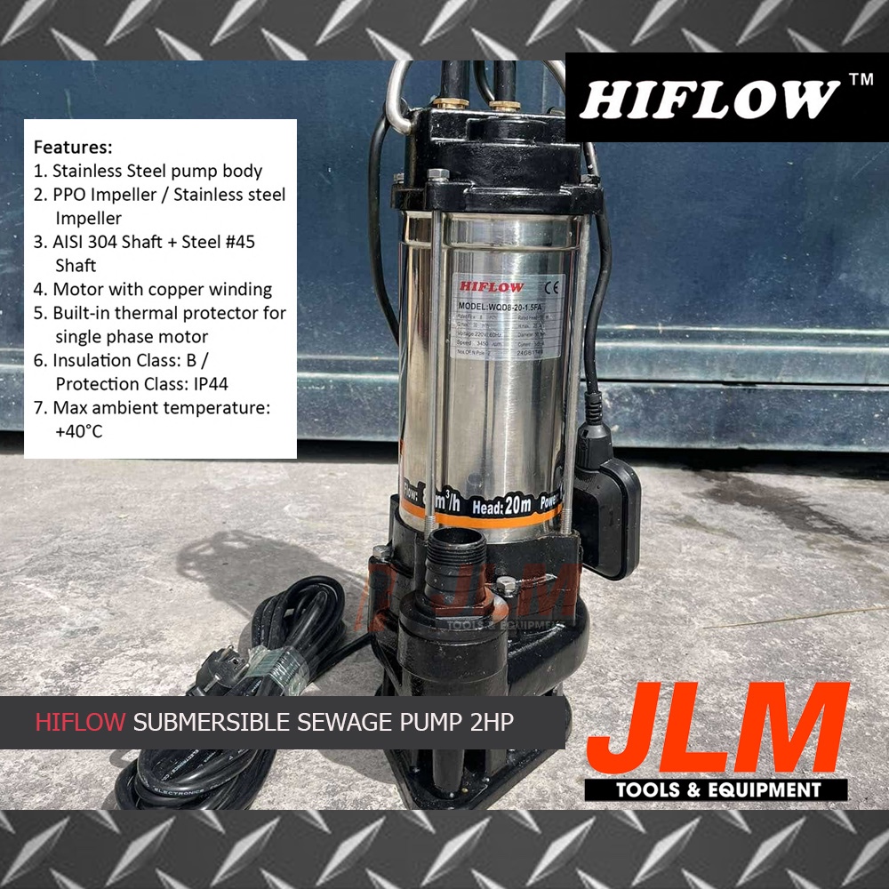 HIFLOW 2HP 1HP 0.75HP SUBMERSIBLE SEWAGE PUMP WITH FLOATER SWITCH ...