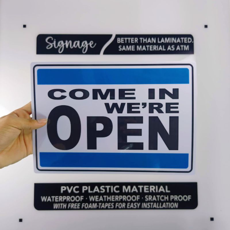 SIGNAGE - COME IN WE'RE OPEN - PVC PLASTIC MATERIAL SIGNAGE - A4, A5 ...