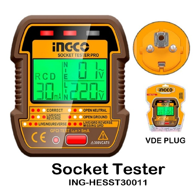 Ingco AC 90-250V Digital Socket Tester VDE Plug Electrical Power Outlet ...