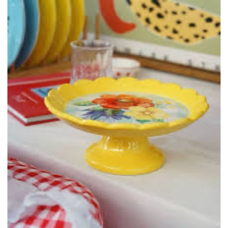 Pioneer Woman Delaney Yellow 8in Floral Ceramic Pedestal Dish Mini ...