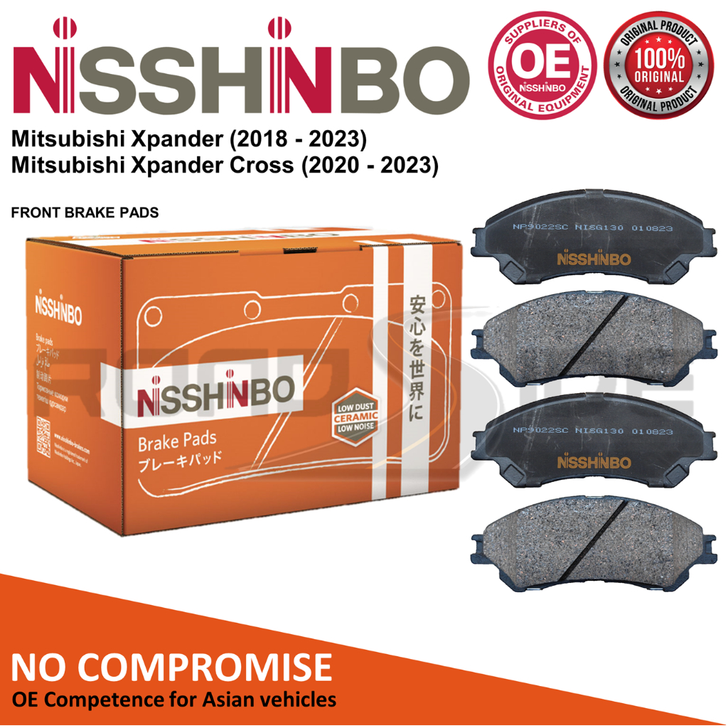 NISSHINBO Front Brake Pads with SHIMS for Mitsubishi Xpander (2018-2023), Xpander Cross (2020 ...