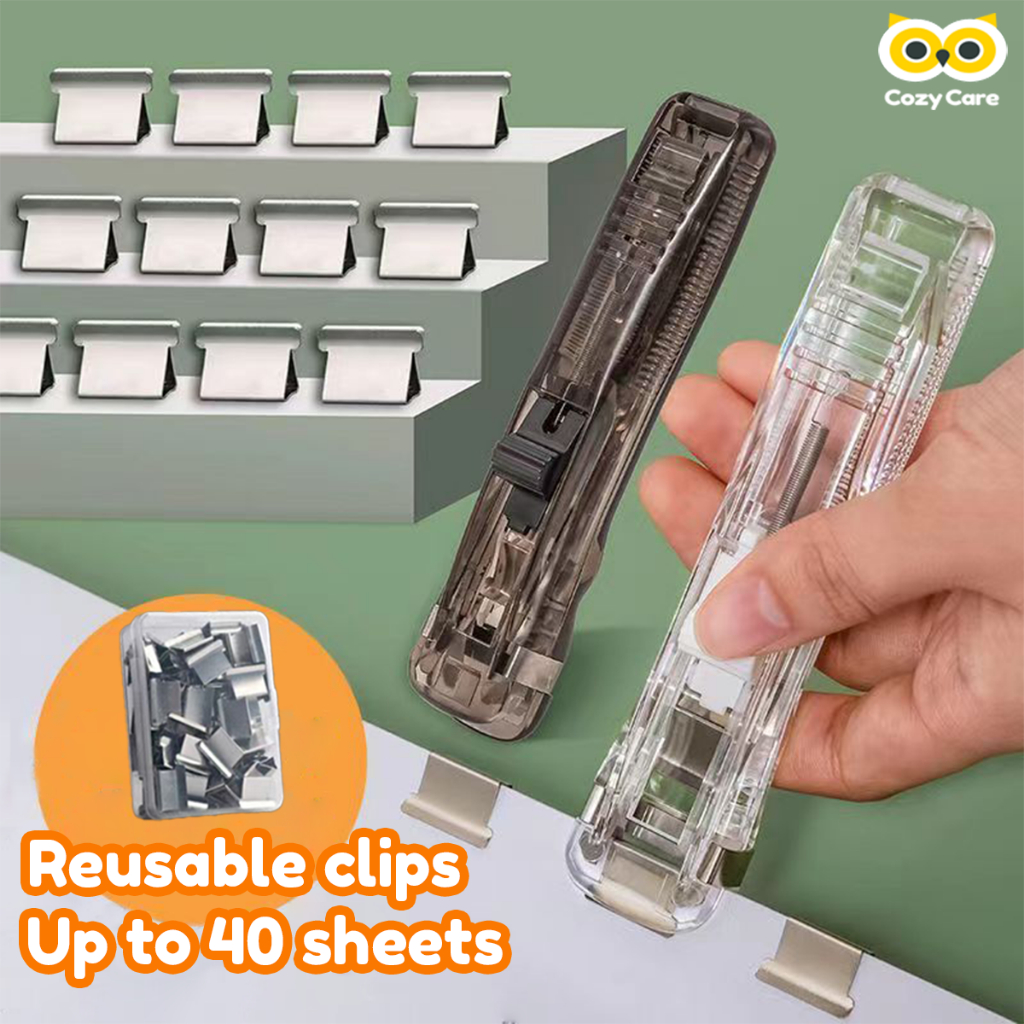 Metal Clip Push Stapler Reusable Staple Portable Push Clamp Paper ...