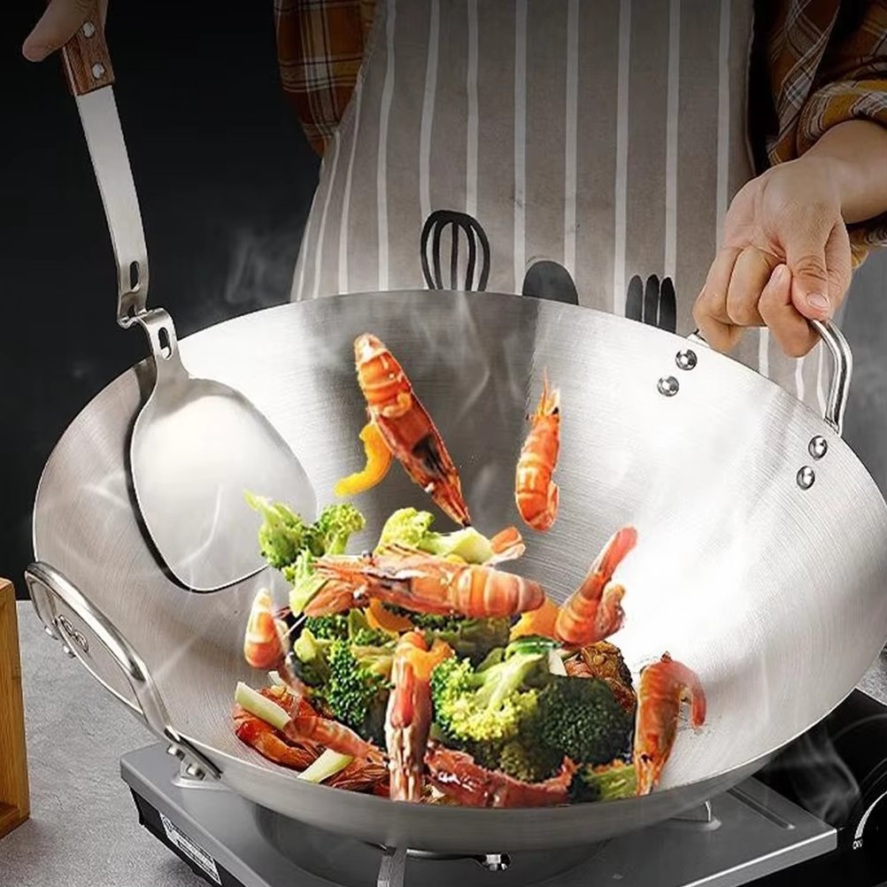 Double Ear chef fry wok stainless steel Wok Gas Cooker Wrought Iron ...