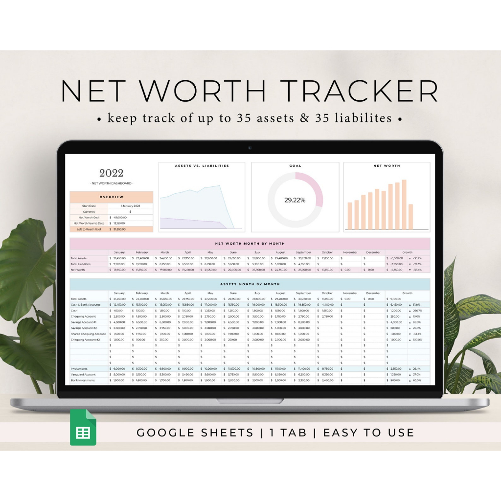 Digital Planner, Net Worth Tracker Spreadsheet for Google Sheets, Net ...